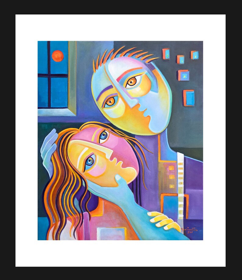 Original Oil Painting, Cubism Abstract Art Figurative Artwork Marlina ...