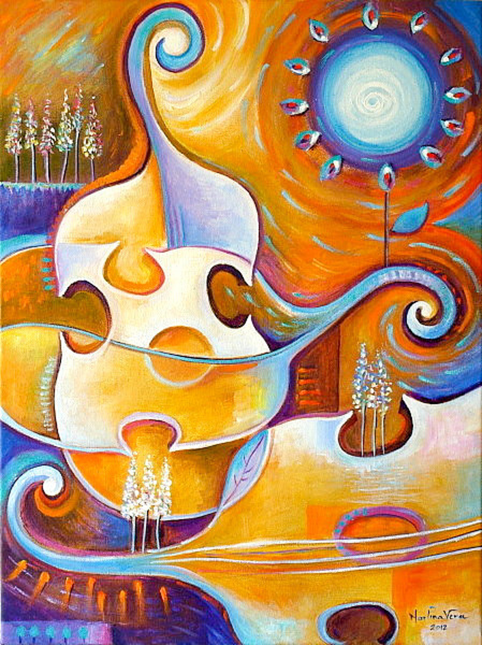 Music Abstract Art, Cubism Painting, Blue Moon String Concert, Marlina ...