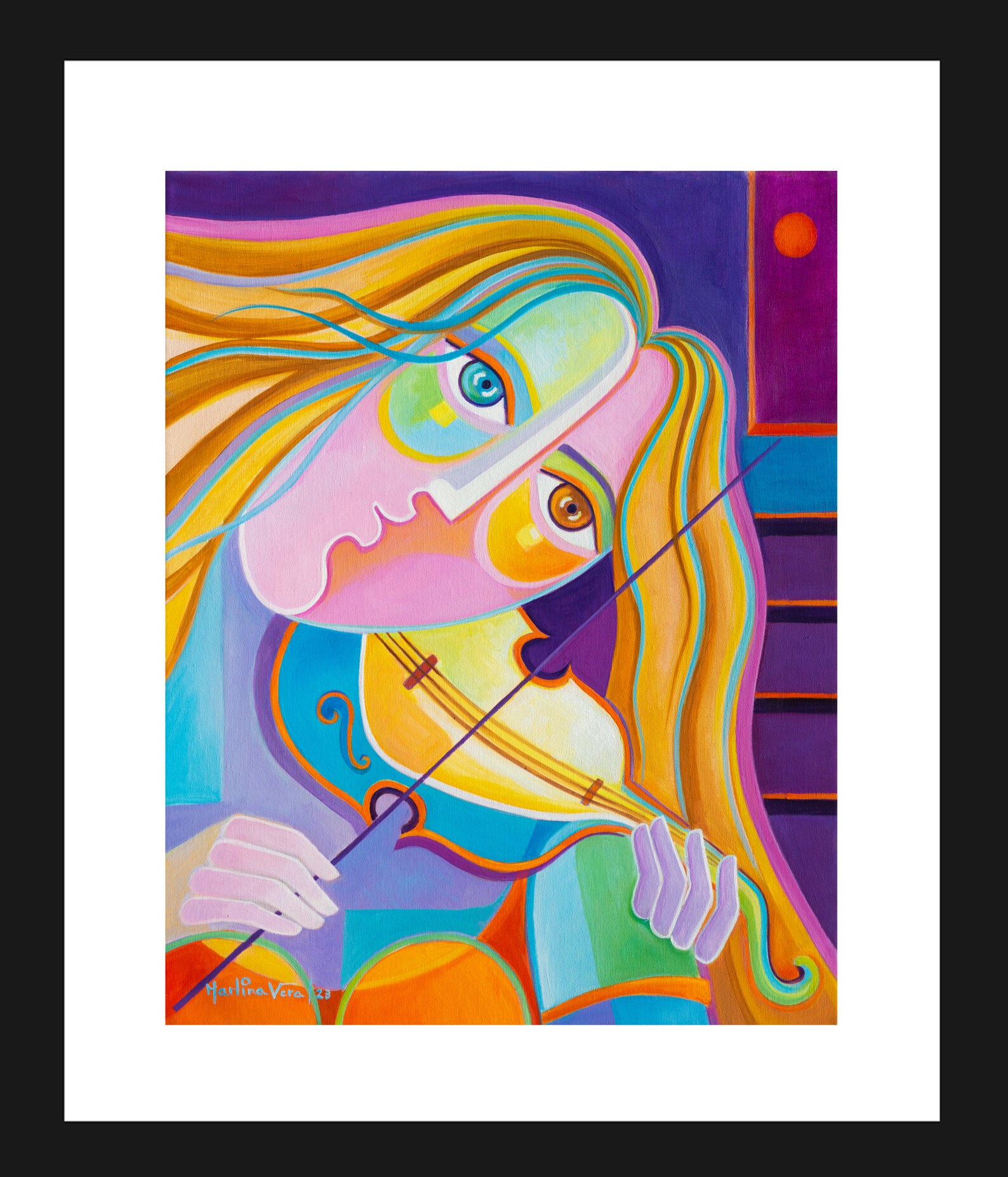Cubism Original Oil Painting Woman Wit Violin, Modern Violinist ...
