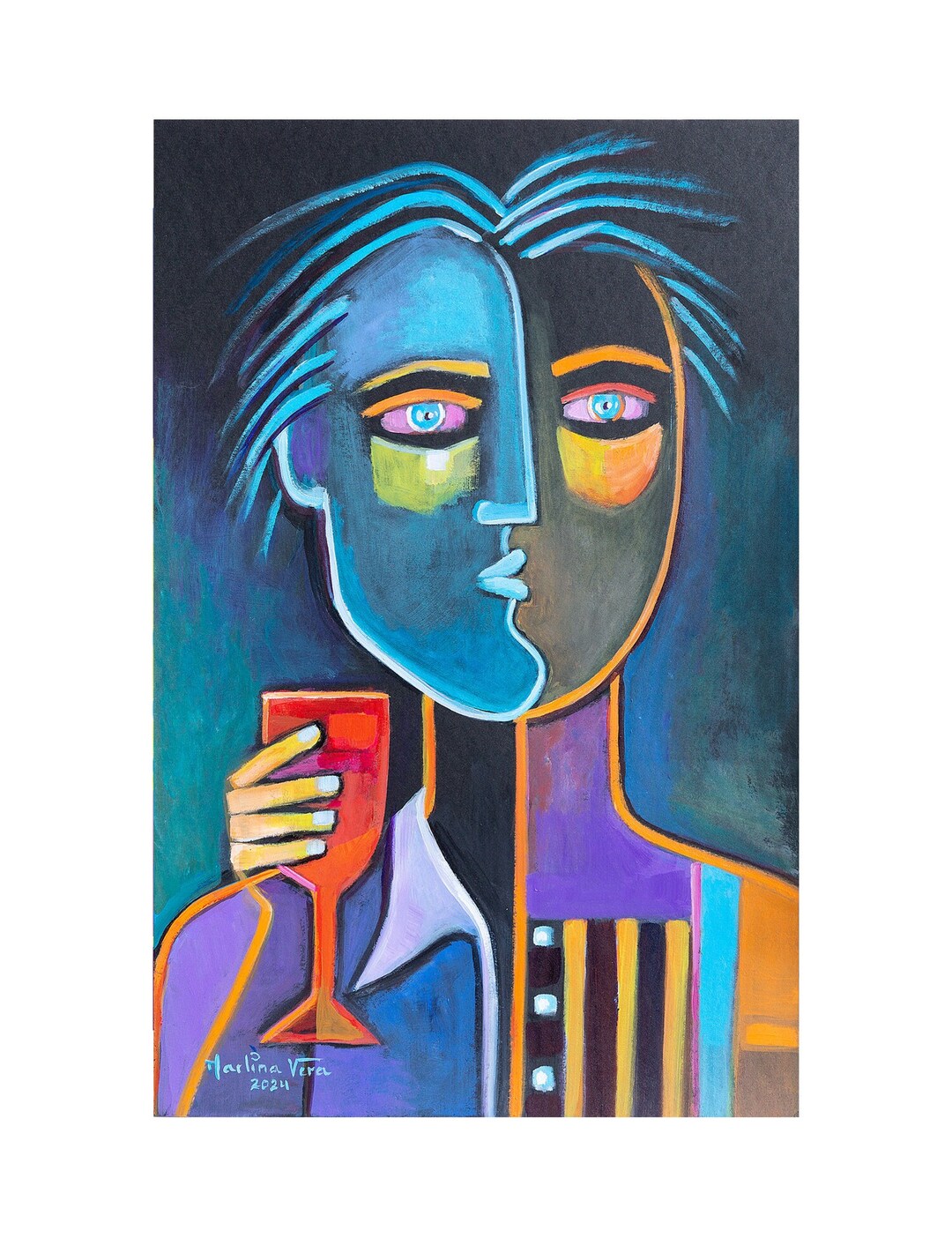 Man With Cup of Wine, Cubist Cubism Art, Original Painting, Marlina ...
