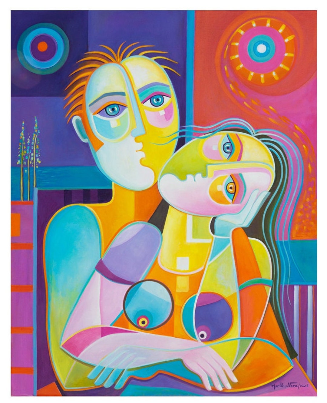 Abstract Original Oil Painting, Cubist Contemporary Figurative Art ...