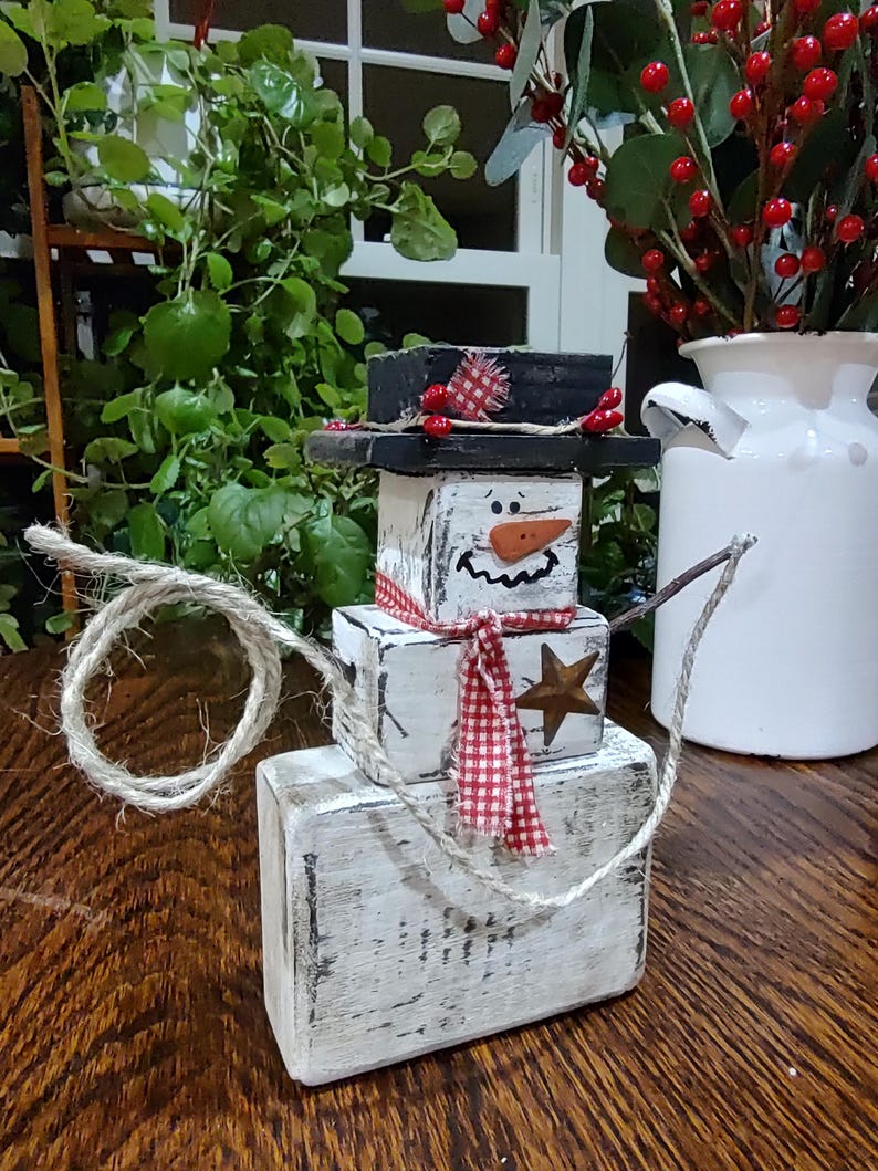 Winter Wooden Block Snowman, Rustic, Handcrafted, Wood Craft, Christmas ...