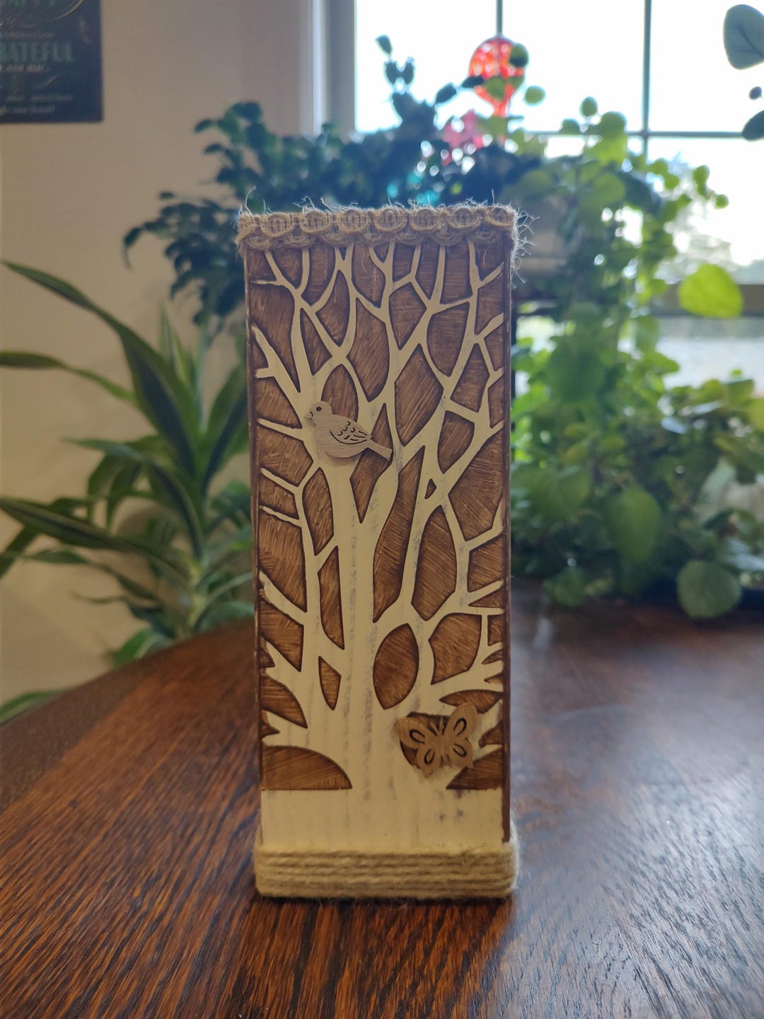 Wooden Sign, Stenciled Desk Top Sign, With Tree, Bird, Butterfly, Shelf ...