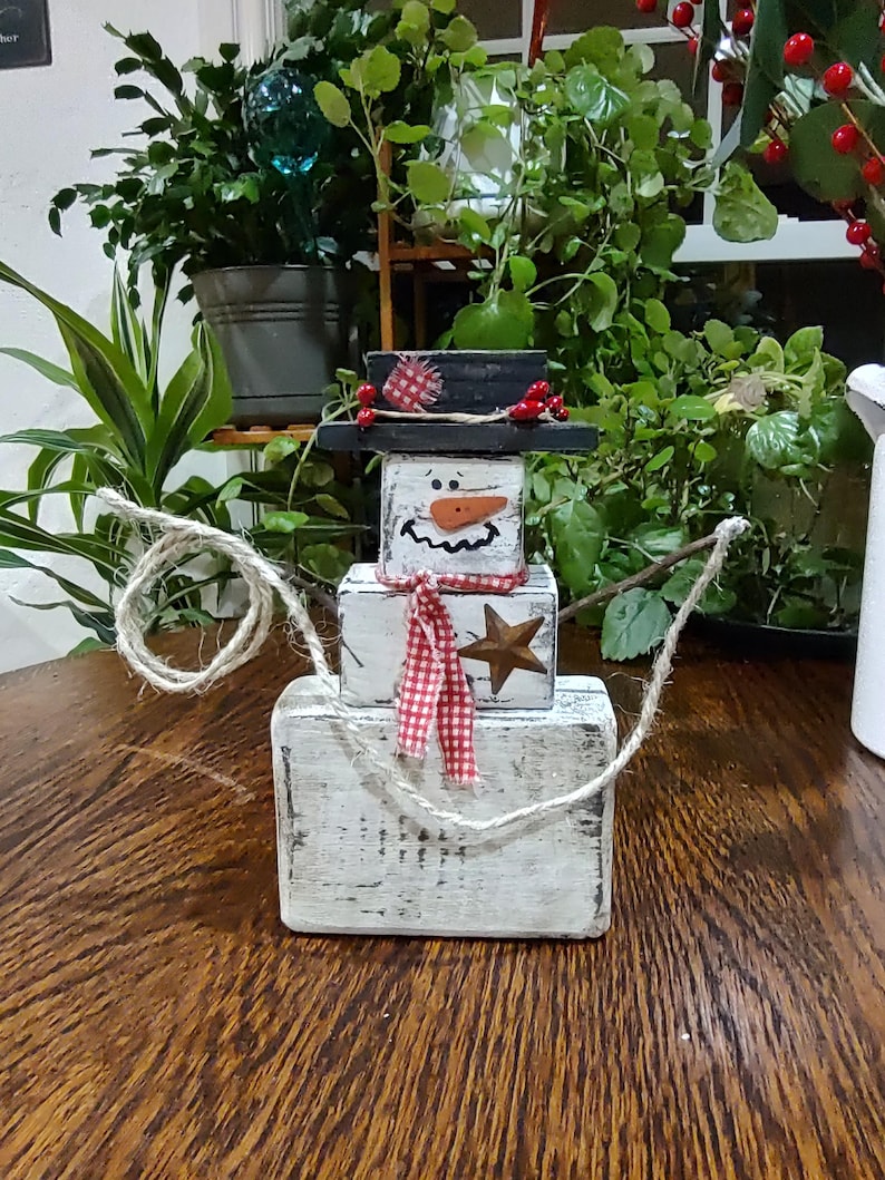 Winter Wooden Block Snowman, Rustic, Handcrafted, Wood Craft, Christmas ...