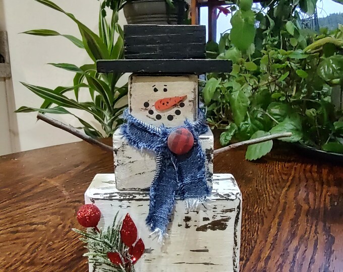 Winter Wooden Block Snowman, Rustic, Handcrafted, Wood Craft, Christmas ...