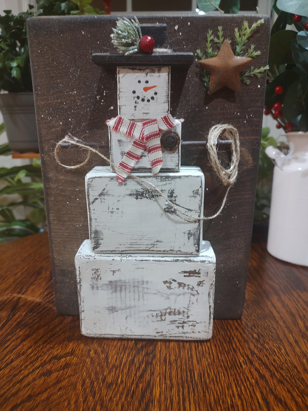 Winter Wooden Block Snowman, Rustic, Wood Craft, Cowboy, Christmas ...