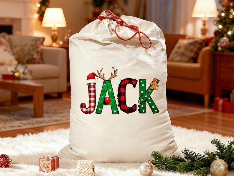 Initial Santa Sack for Family,custom Christmas Name Santa Bag ...