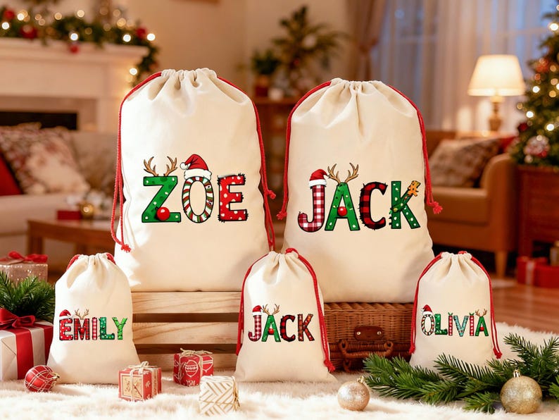 Initial Santa Sack for Family,custom Christmas Name Santa Bag ...