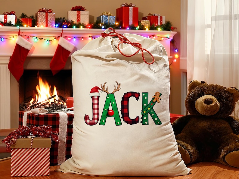 Initial Santa Sack for Family,custom Christmas Name Santa Bag ...