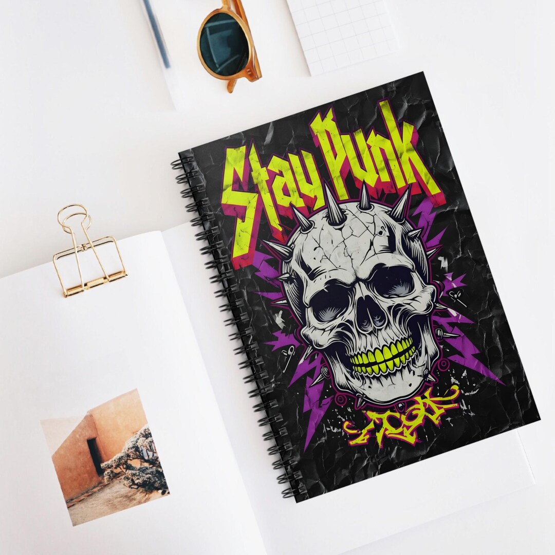 Stay Punk Spiral Notebook - Edgy Skull Design, Journal for Creatives ...