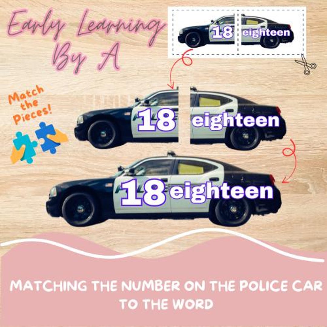 Educational Printable Activity, Matching Police Car Number Puzzle for ...
