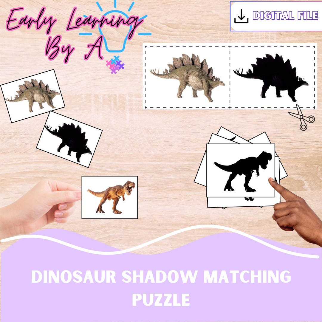 Dinosaur Shadow Matching Game for Kids | Printable Learning Activity ...