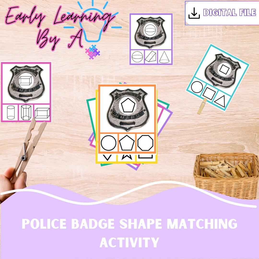 Police Badge Shape Matching Printable | Clip and Match Learning ...