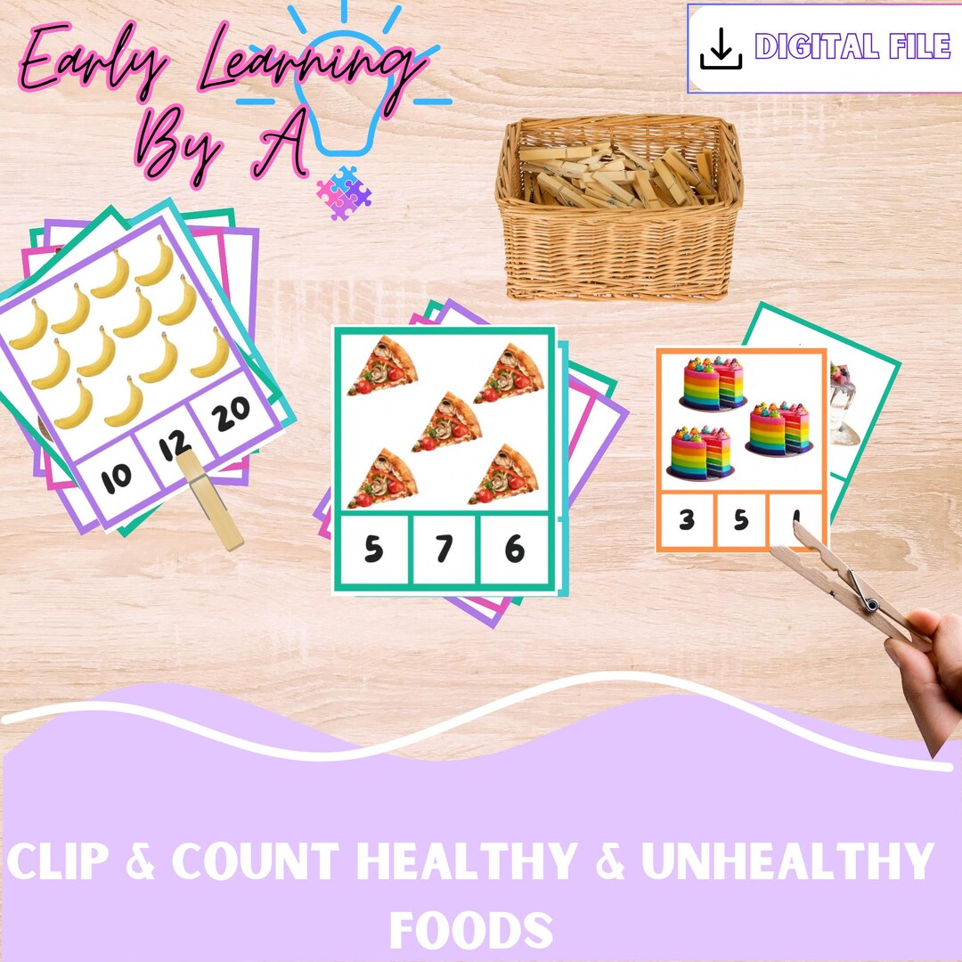 Preschool Math Game: Clip & Count Healthy Foods Printable Activity for ...