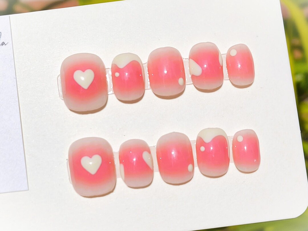 Jelly Heart Pudding Cute Press on Nails - Girly Pink Reusable Nails Gel Nails - Etsy