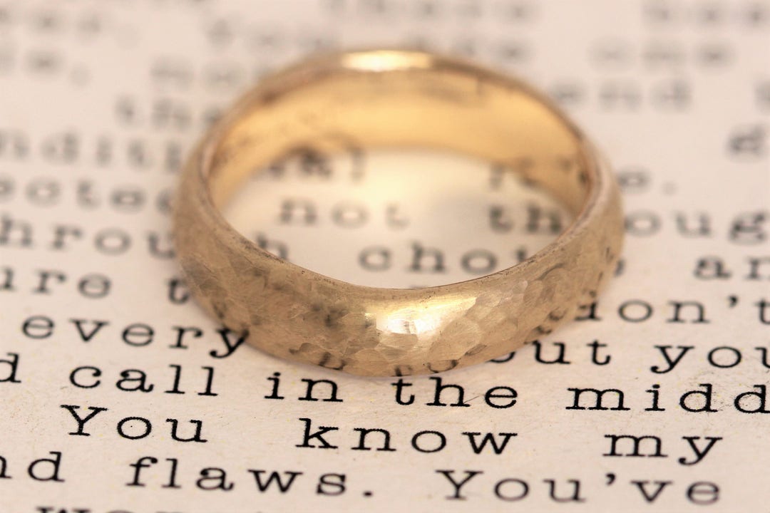 Hammered Wobble Ring, Organic Style, 9ct Yellow Gold Wedding Style Band ...