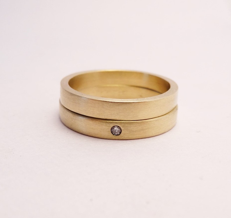 Set of Wedding and Engagement Ring Matt 9 Ct Yellow Gold With - Etsy