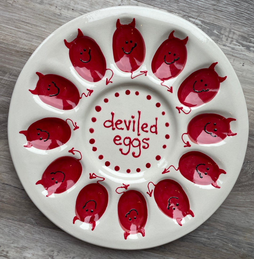 Deviled Egg Plate Little Devils Fun Facial Expressions Simple - Etsy