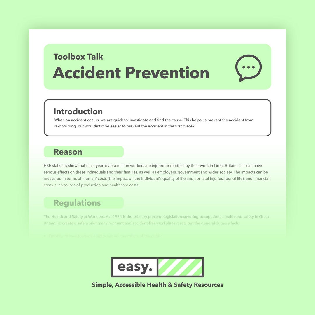 Toolbox Talk on Accident Prevention in the Workplace, Health and Safety ...