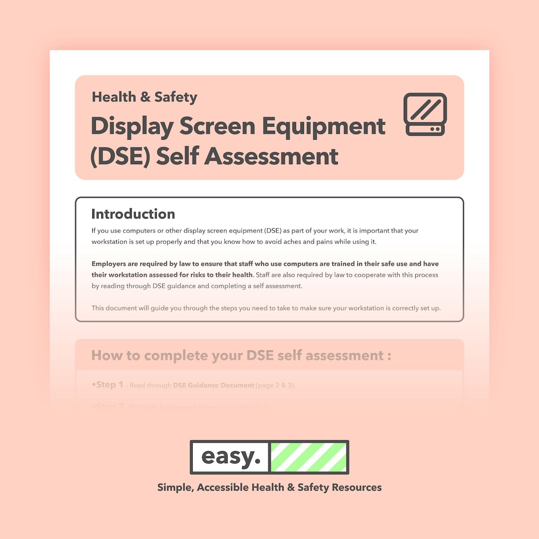 DSE Assessment Template for Display Screen Equipment Users in the ...