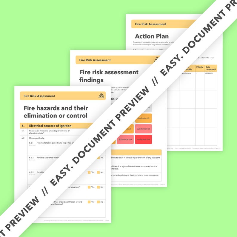 Fire Risk Assessment Form for Small Business, Retail, Office, Ready to ...