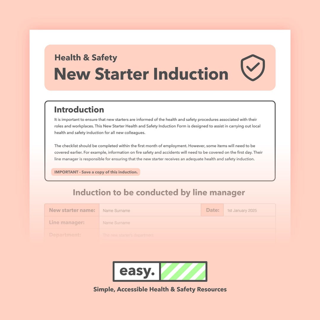 Health and Safety Induction Template for New Starters in the Workplace ...