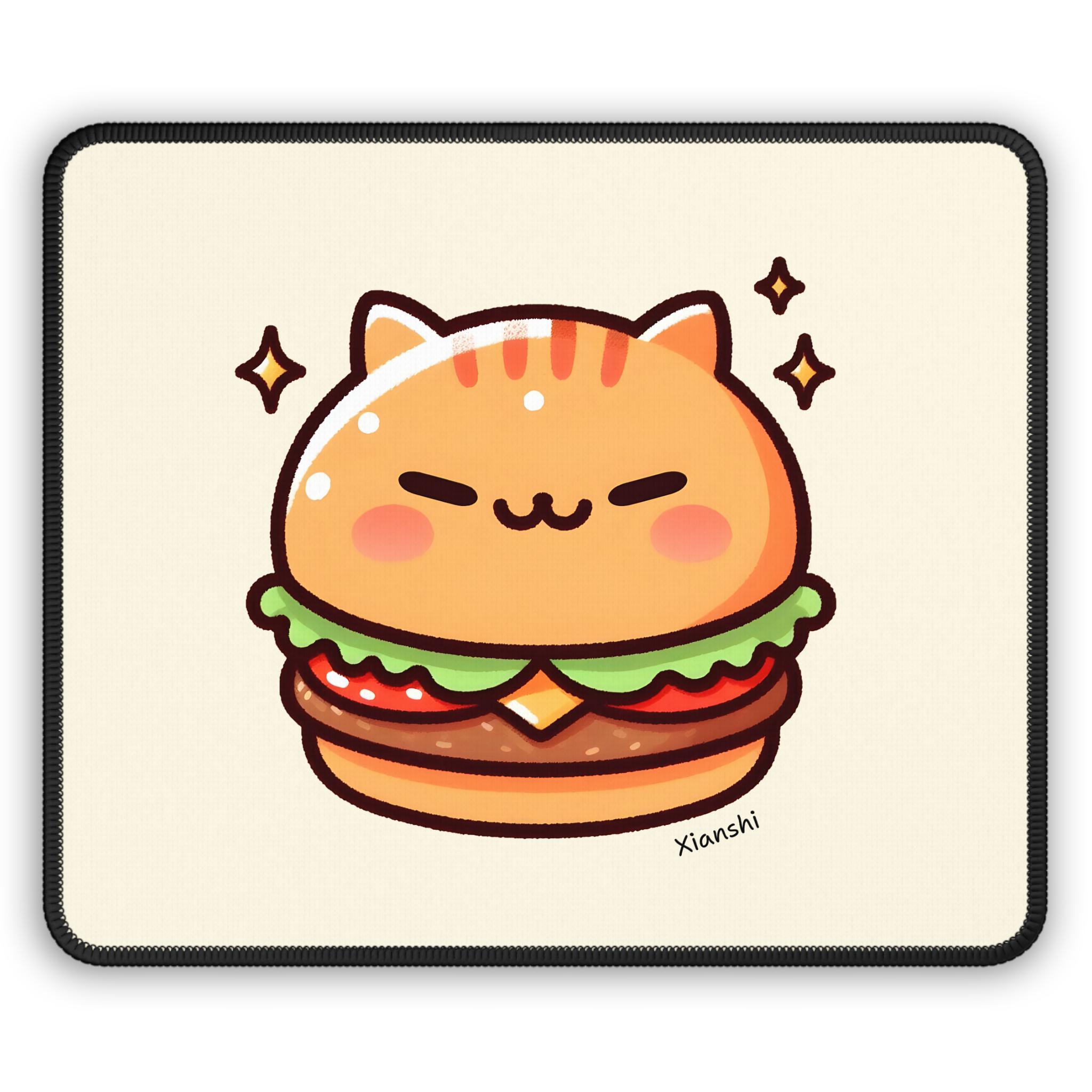 Cute Cat Burger Gaming Mouse Pad, Kawaii Cartoon Food Illustration ...