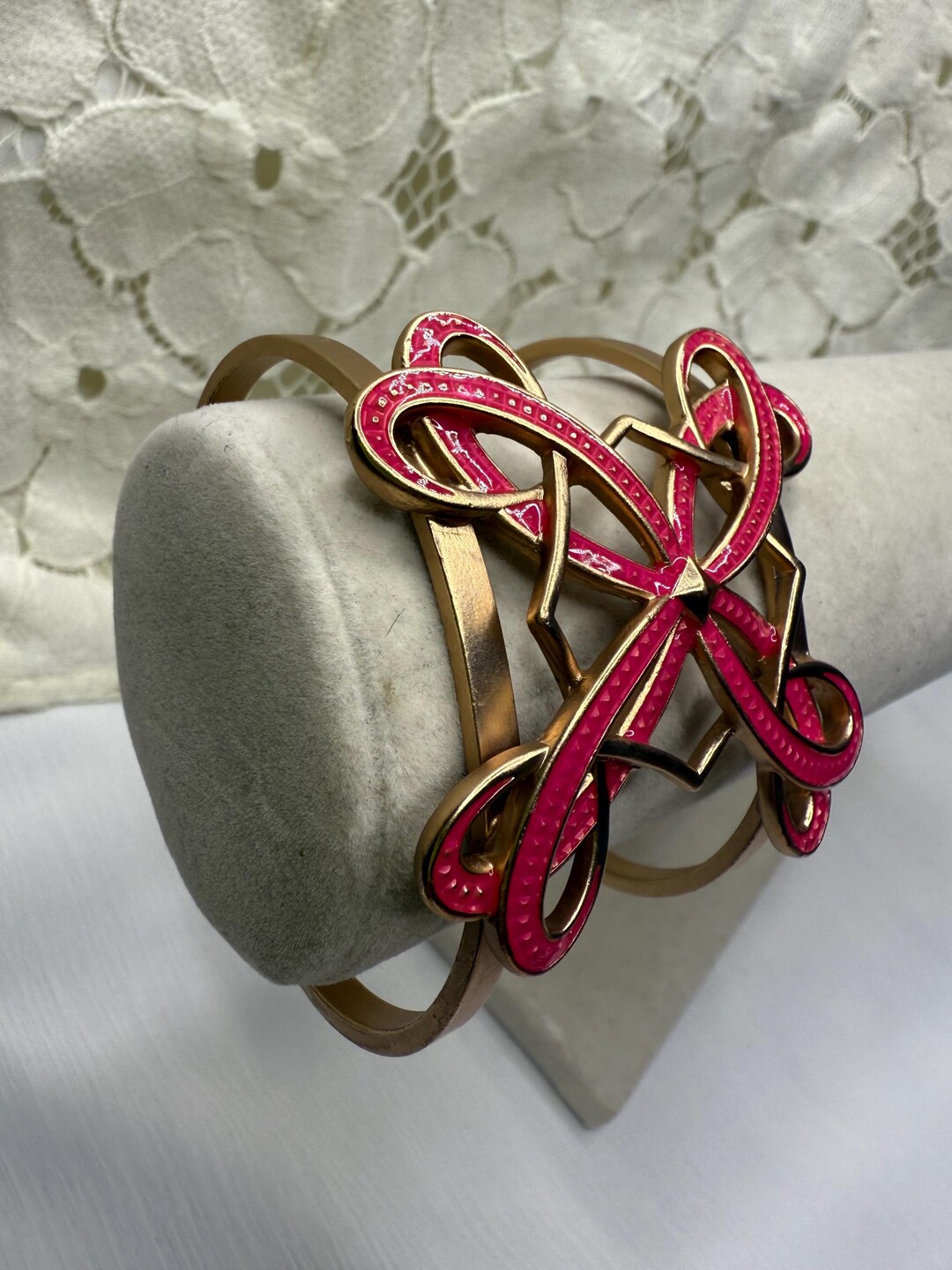 Vintage Designer Signed NRO Pink Red Guilloche Enamel Xtra Wide Cuff ...