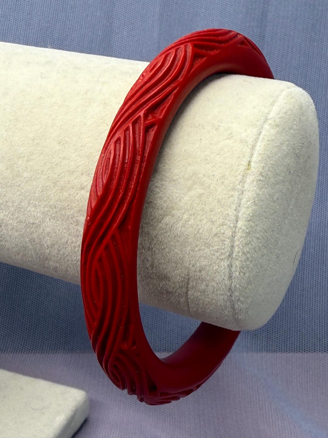 Vintage Cinnabar Dark Red Ox Blood Deeply Linear Carved Bangle Bracelet ...