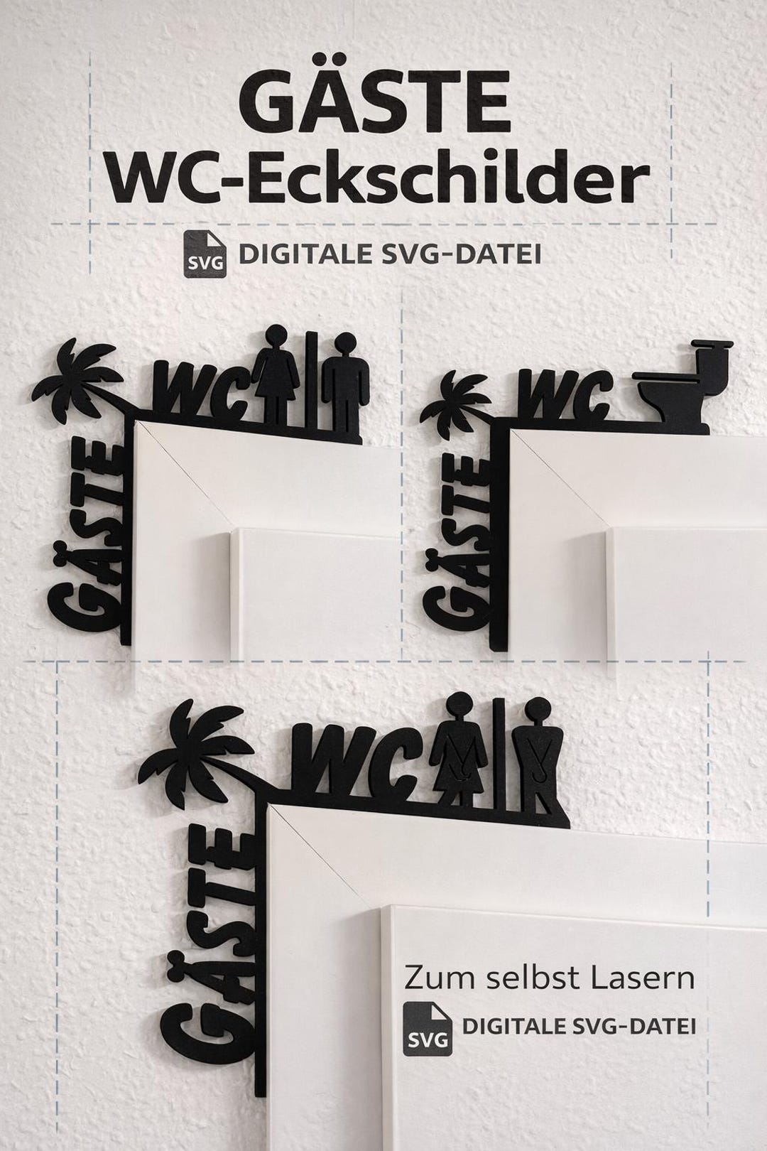 Door Topper WC Sign SVG Bundle – 3 Guest WC Signs – Laser File Toilet ...