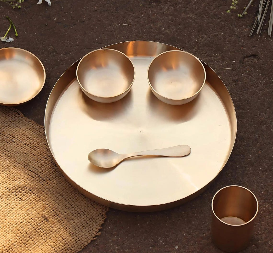 Luxury Bronze Matt Finish Thali/dinner Set Handcrafted Dinnerware for ...