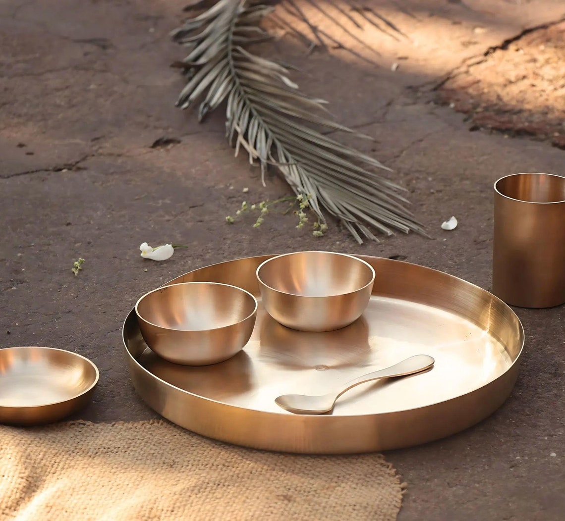 Luxury Bronze Matt Finish Thali/dinner Set Handcrafted Dinnerware for ...