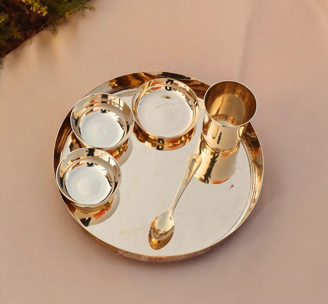 Luxury Bronze Dinner Set - Traditional Indian Thali Dinnerware, Bronze ...