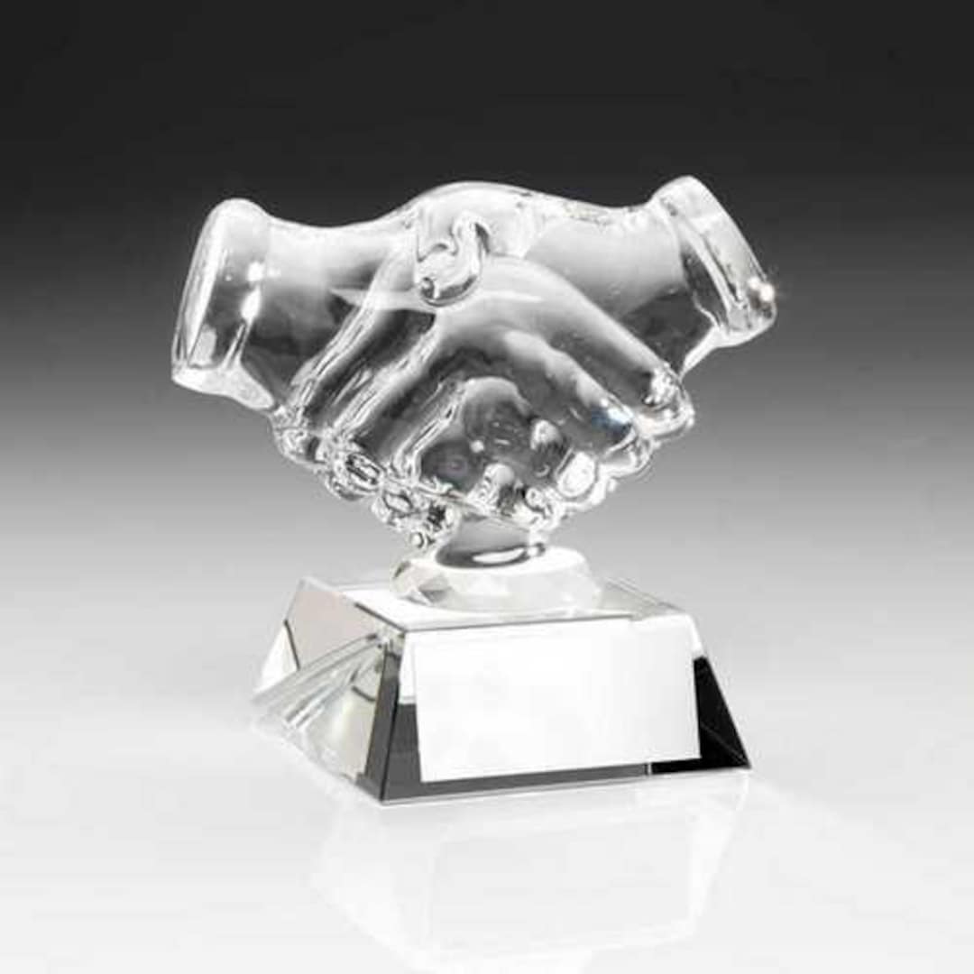 Clear Glass Handshake Award With Plate 5.5in - Etsy