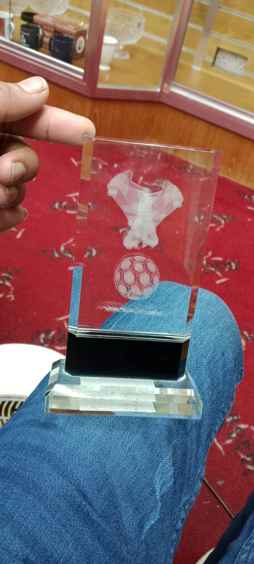 3D Leaser Football Glass Trophy, Leaserd Football & Boots Glass Column ...