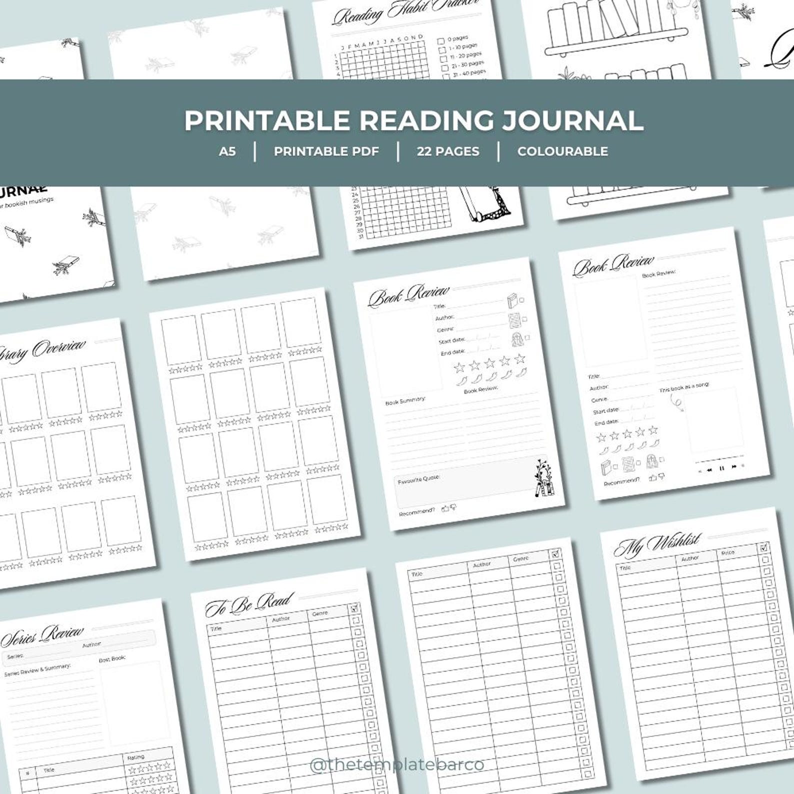 Printable Reading Journal Template PDF Download Colourable Book Reviews ...