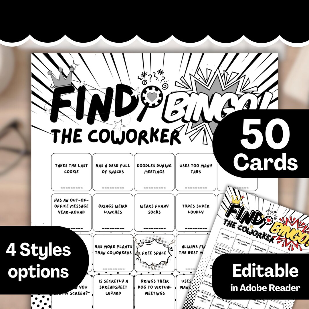 Find the Coworker Bingo Cards, Office Party Games, Team Building Games ...