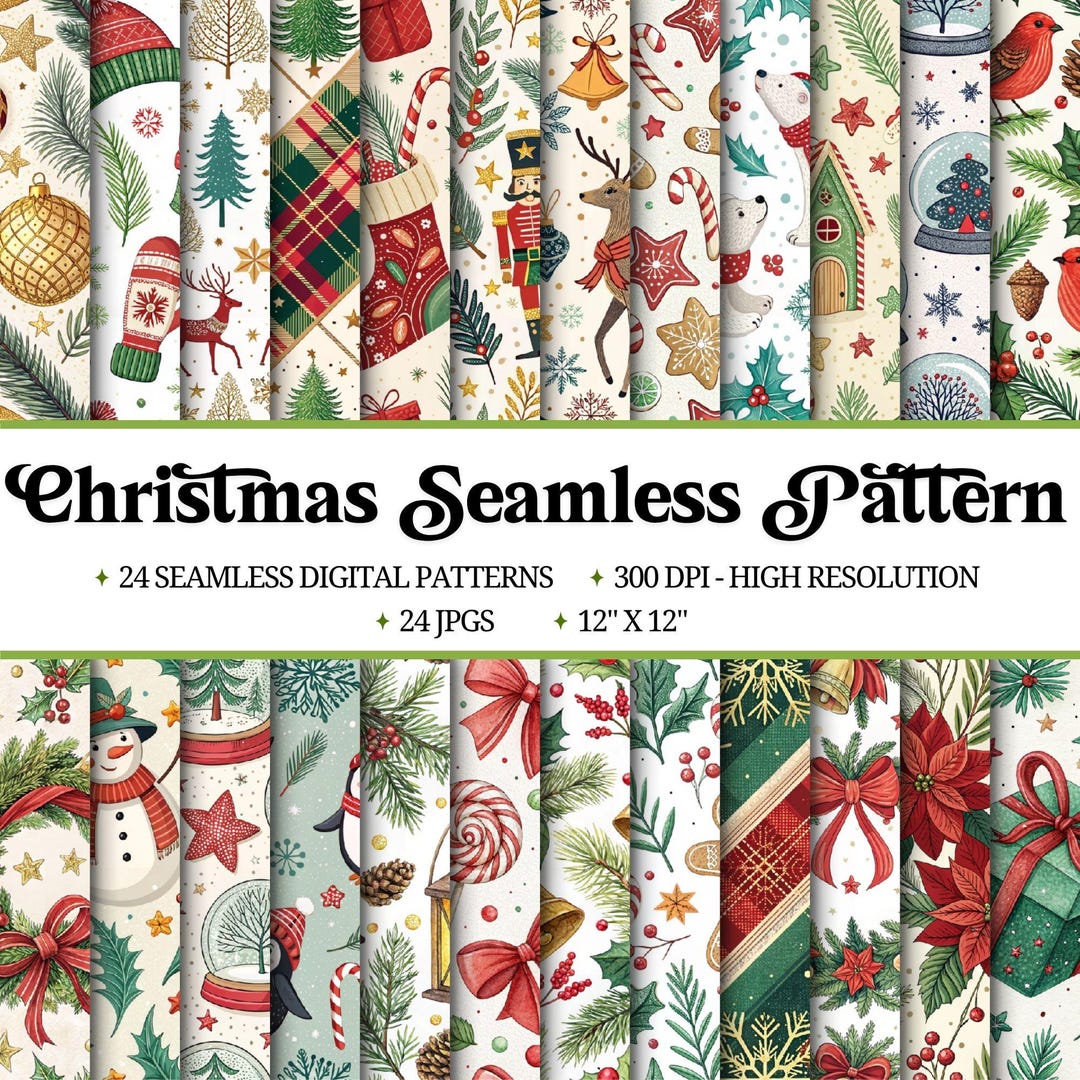Christmas Seamless Patterns: Holiday Digital Paper Bundle (digital ...