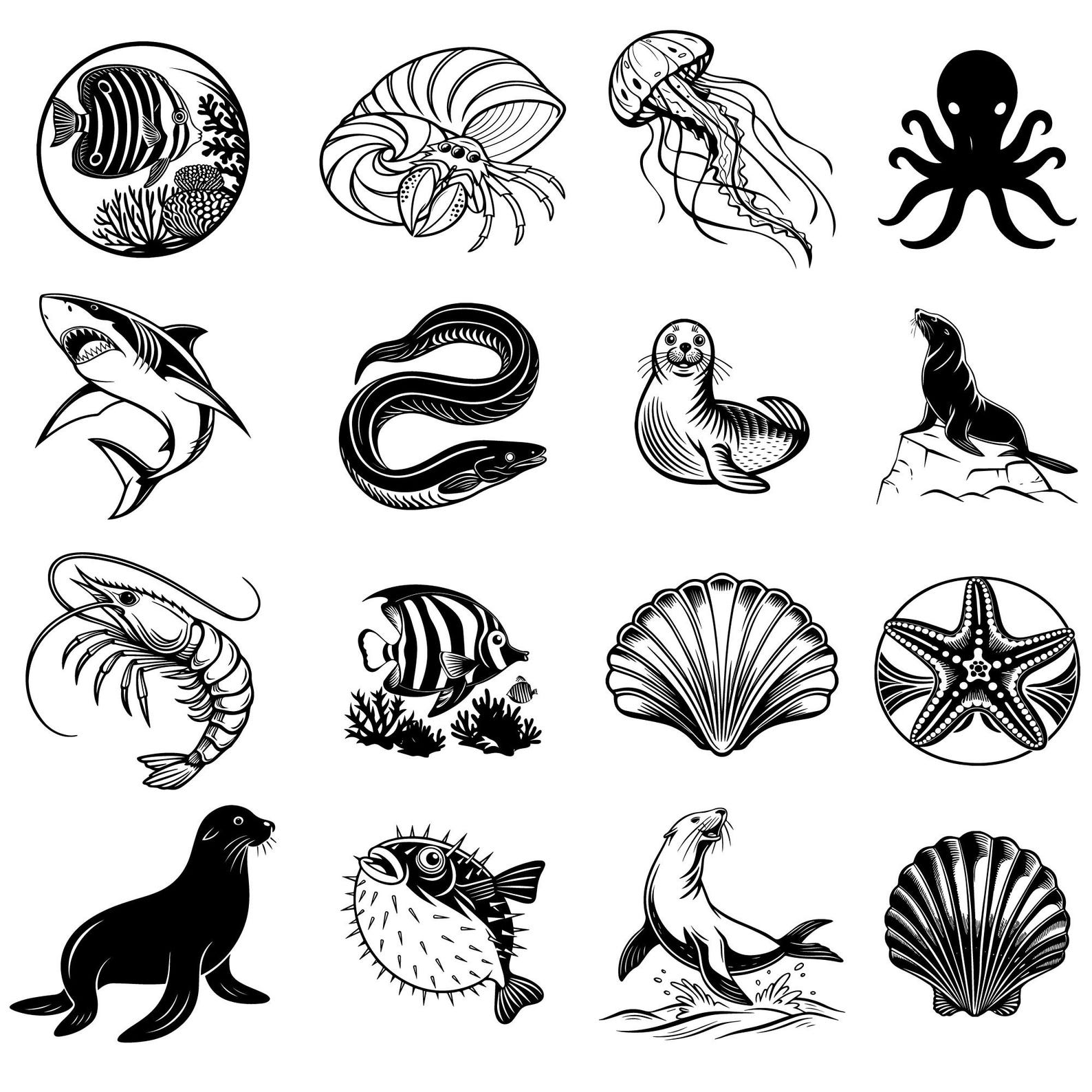 Sea Animals SVG Bundle: Marine Life Designs (digital Download) - Etsy