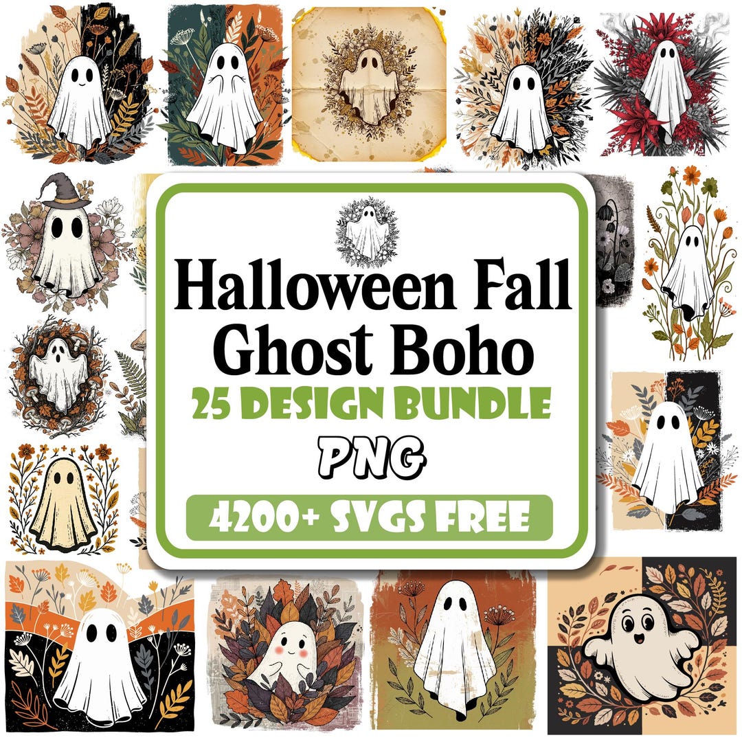 Halloween Fall Ghost Boho PNG Bundle |fall Season |cute Ghost |boho ...