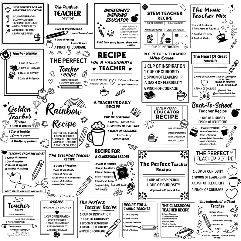 Teacher Recipe SVG Bundle: Appreciation Gift Designs (digital Download ...