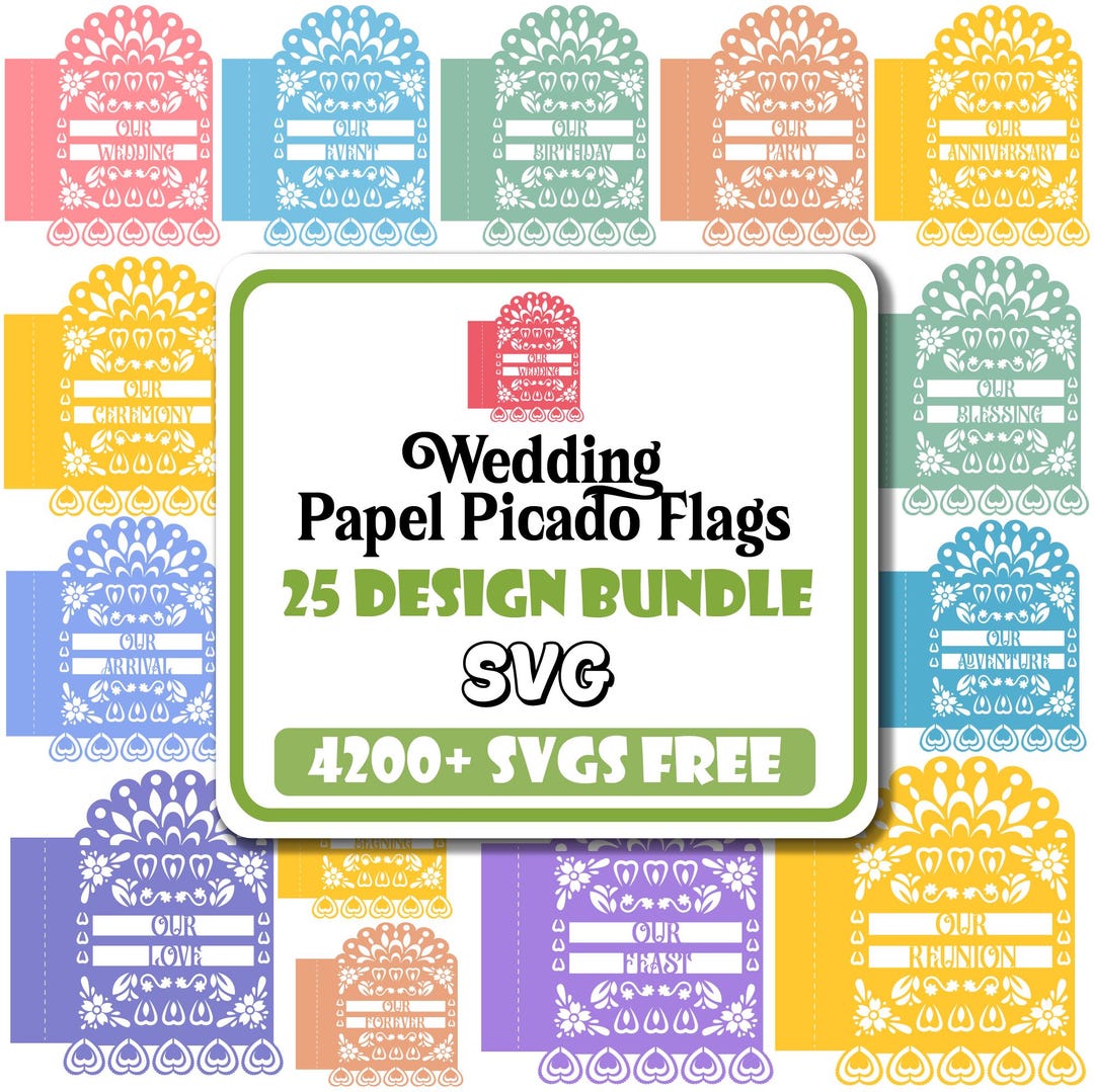 Wedding Papel Picado Banners SVG Bundle: Mexican Party Flags (digital ...