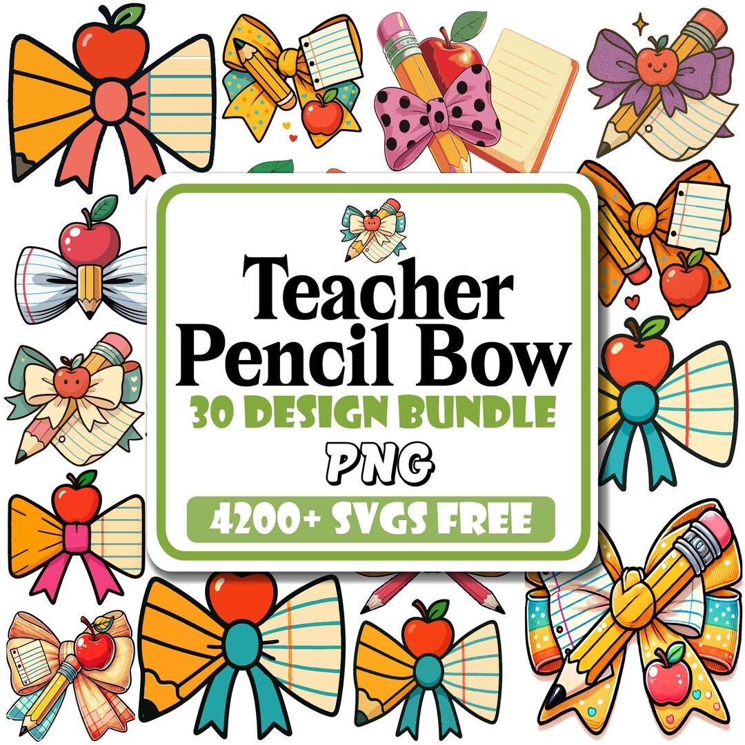 Teacher Pencil Bow SVG Bundle |gift for Teacher |cute School Bow Svg ...