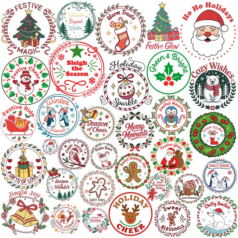 Round Christmas Sign SVG Bundle: Festive Holiday Designs (digital ...