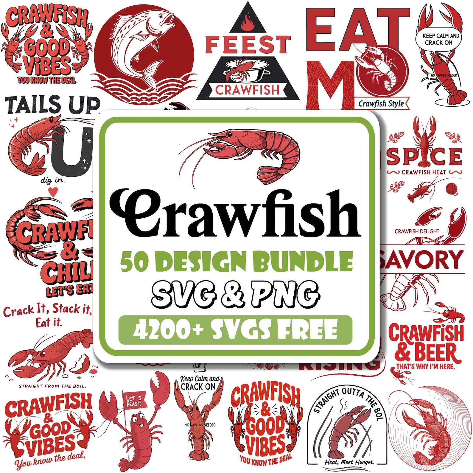 Crawfish SVG Bundle: Coastal Seafood Designs (digital Download) - Etsy