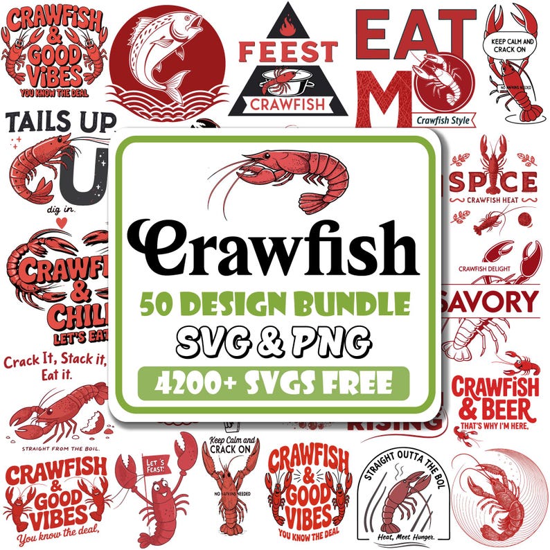 Crawfish SVG Bundle: Coastal Seafood Designs (digital Download) - Etsy
