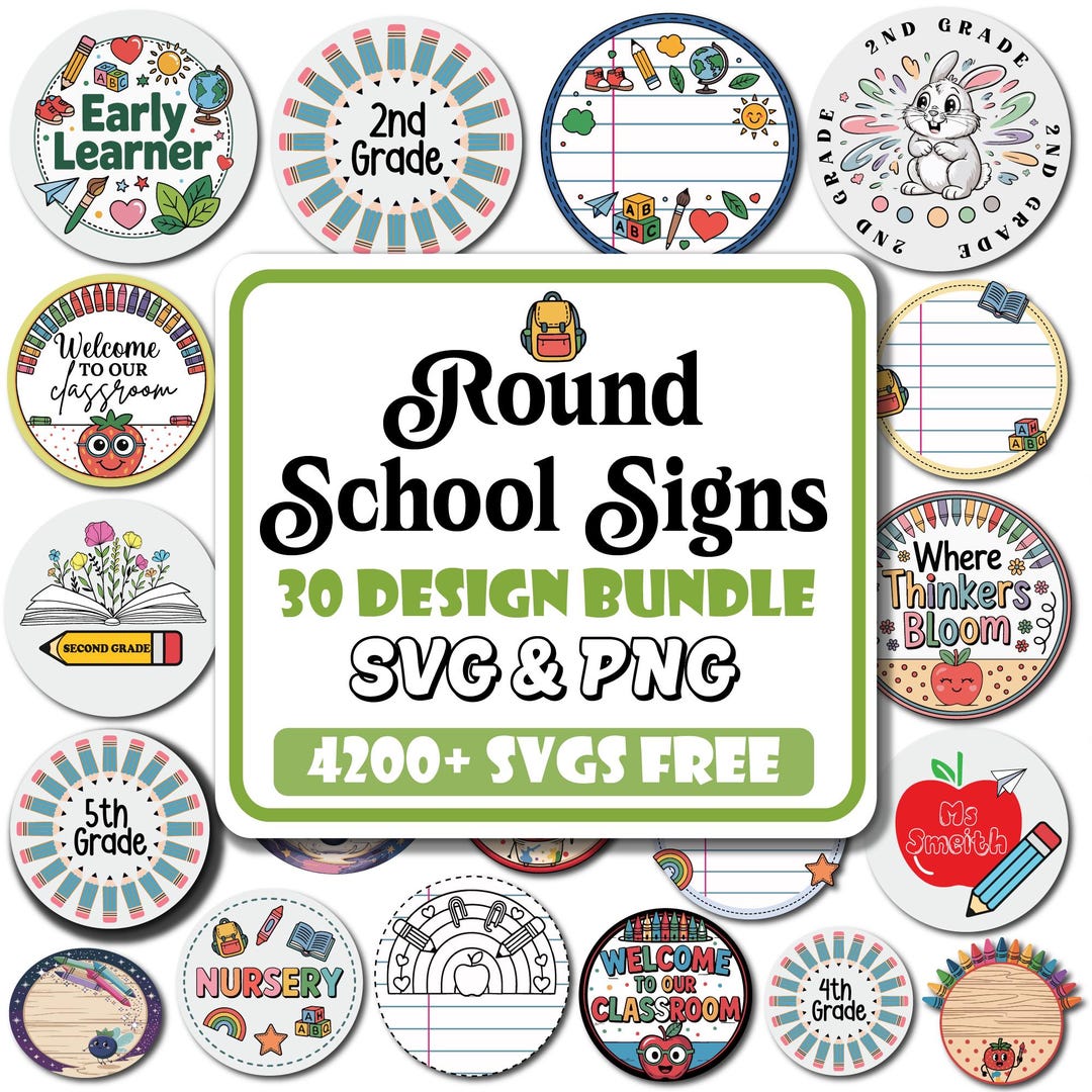 Round School Signs SVG Bundle: Teacher Name, Welcome Sign (digital ...