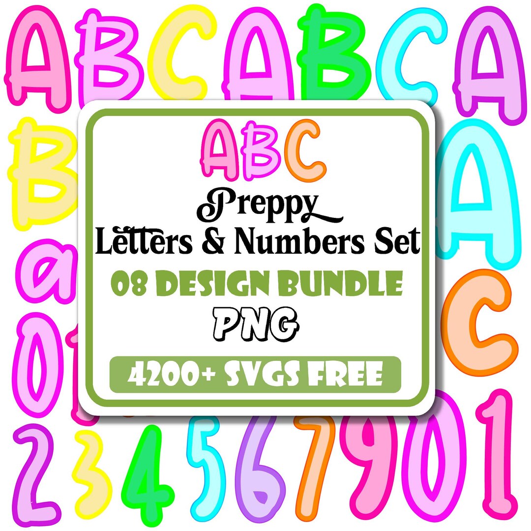 Preppy Letters & Numbers PNG Bundle |colorful Aesthetic Font Png ...