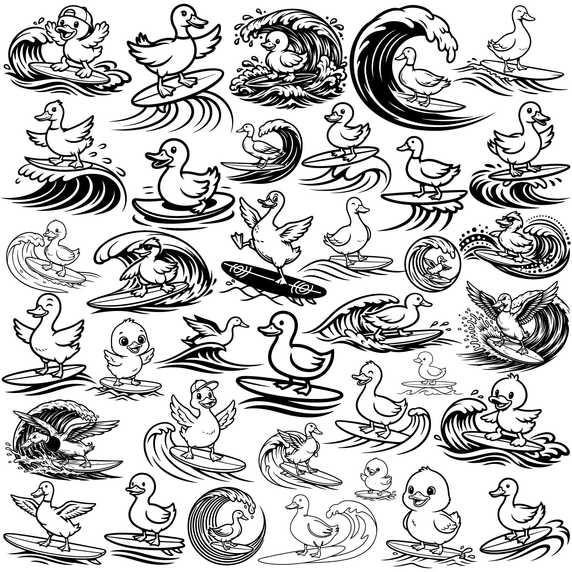 Surfing Duck SVG Bundle |surfing Duck Outline Svg |beach Duck Svg ...