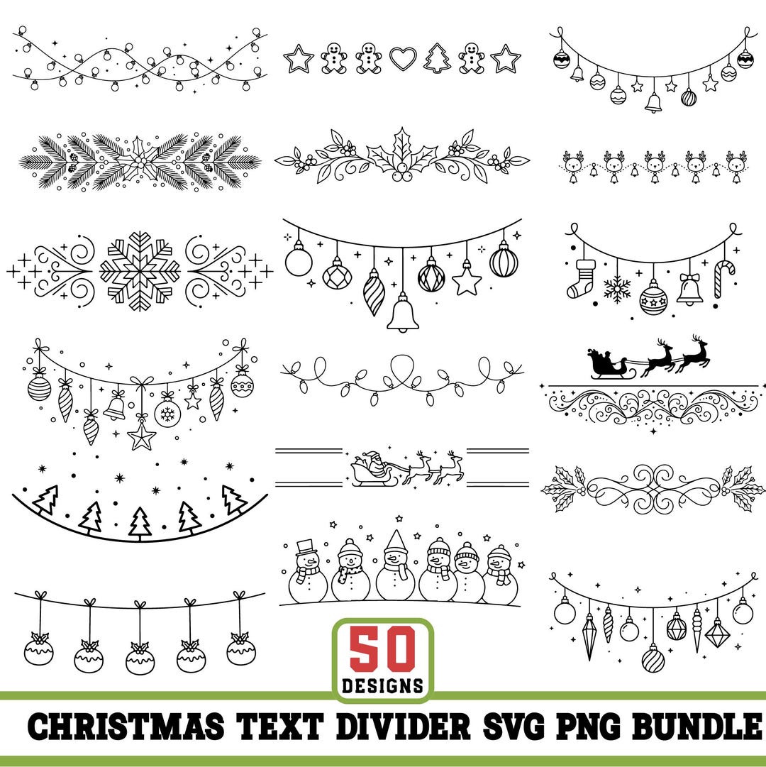 Christmas Text Divider SVG Bundle | Retro Wreath Borders (digital ...